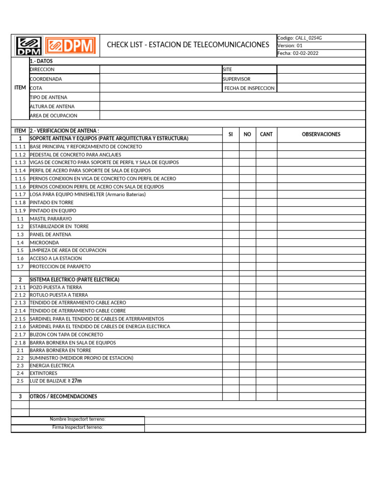 Check List Estacion Telecomunicaciones | PDF