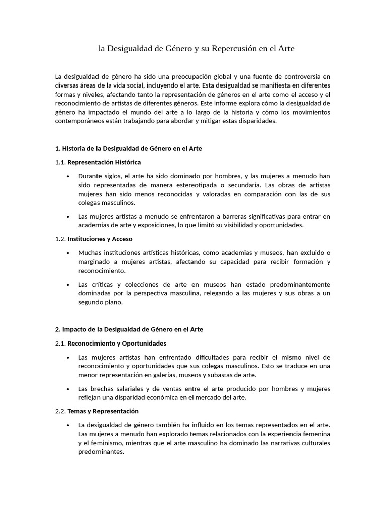 La Desigualdad de Género y Su Repercusión en El Arte | PDF