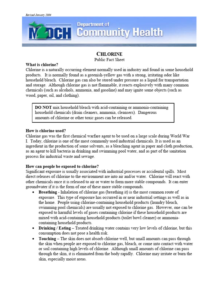 Chlorine Fact Sheet | PDF
