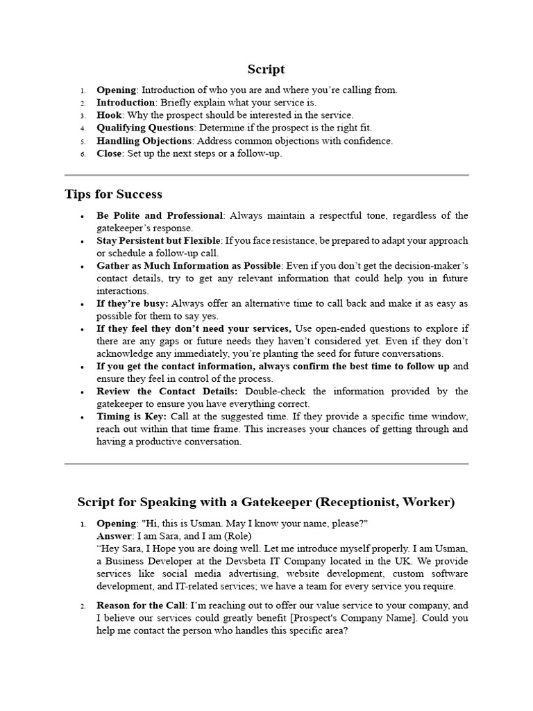 Script for gatekeeper | PDF