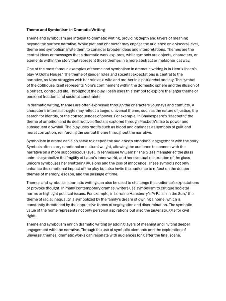 Theme and Symbolism in Dramatic Writing | PDF