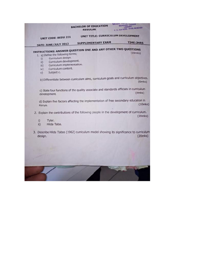 Curriculum Development Past Papers | PDF