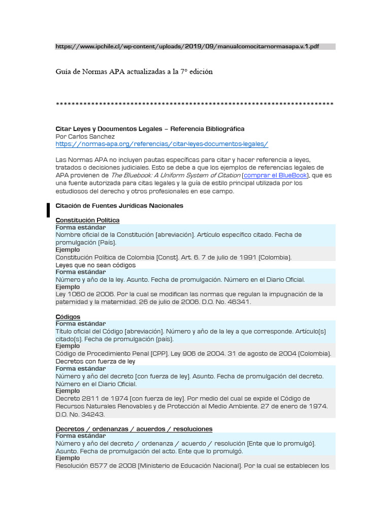 Guía de Citas APA para Documentos Legales | PDF