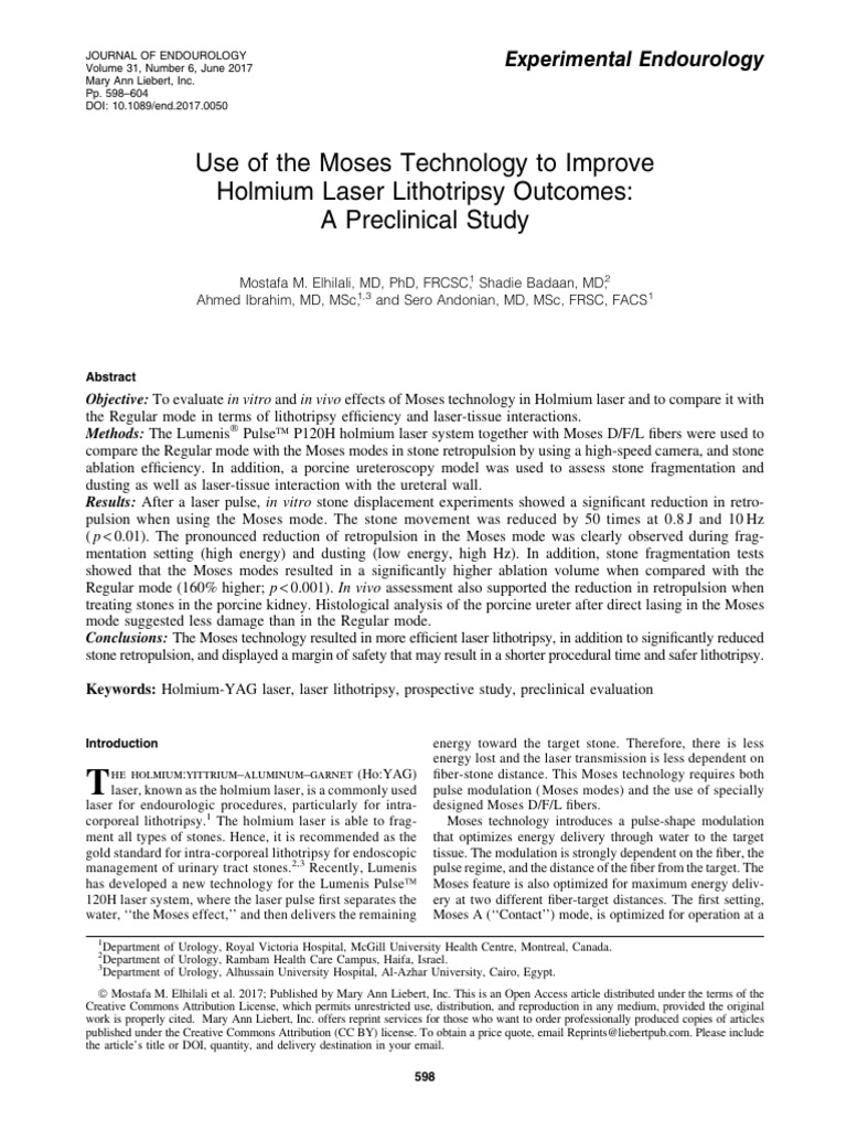Elhilali Et Al 2017 Use of The Moses Technology To Improve Holmium ...