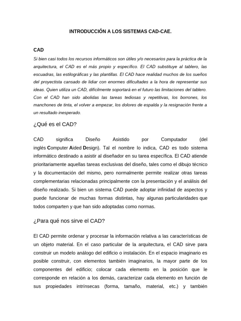 Introduccion A Los Sistemas Cad Cae | PDF