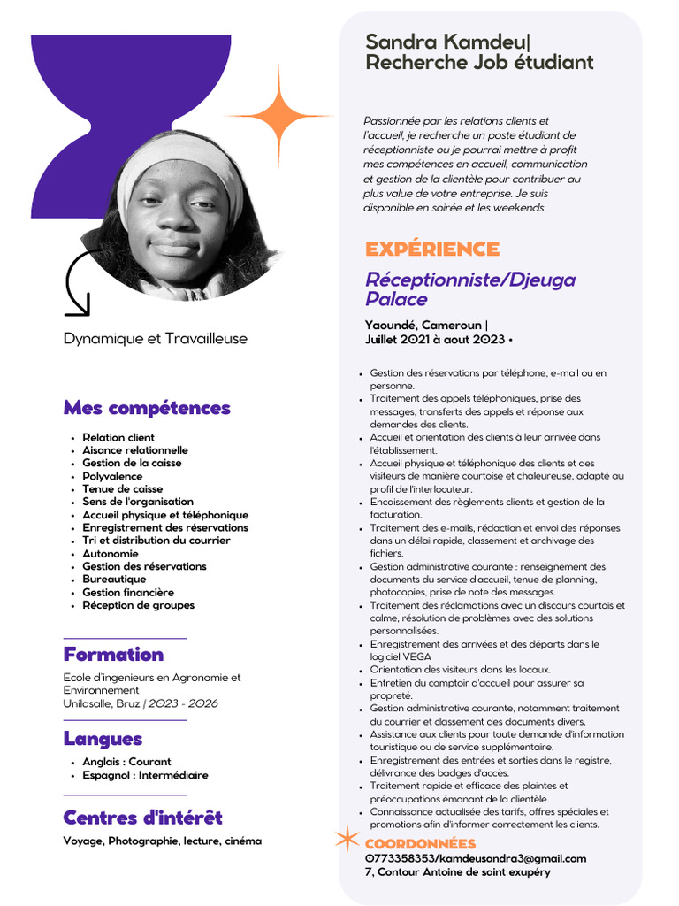 CV Receptionniste Étudiant | PDF