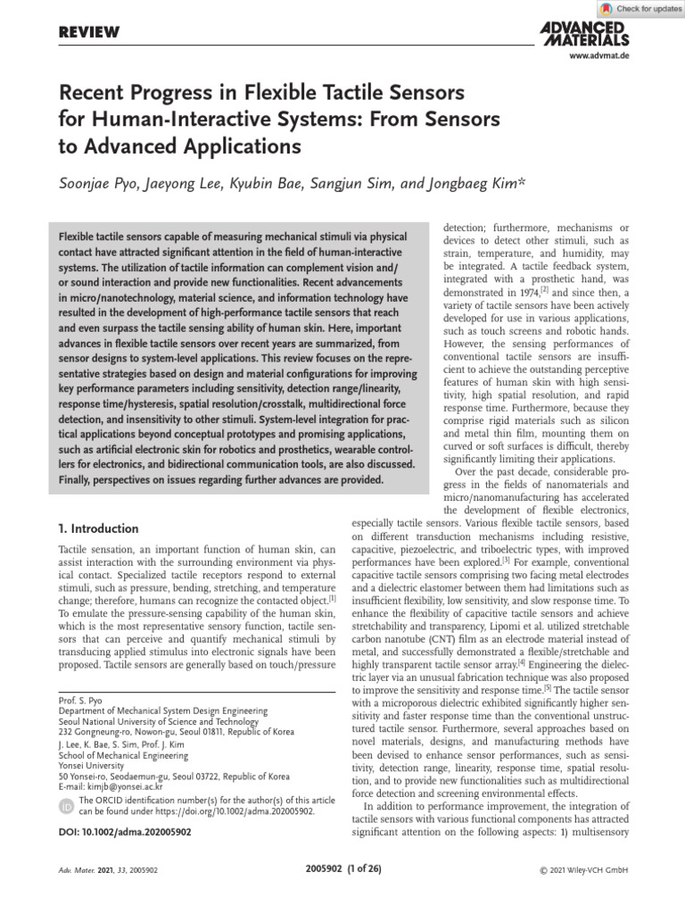 Advanced Materials - 2021 - Pyo - Recent Progress in Flexible Tactile ... Advanced Materials - 2021 - Pyo - Recent Progress in Flexible Tactile ...