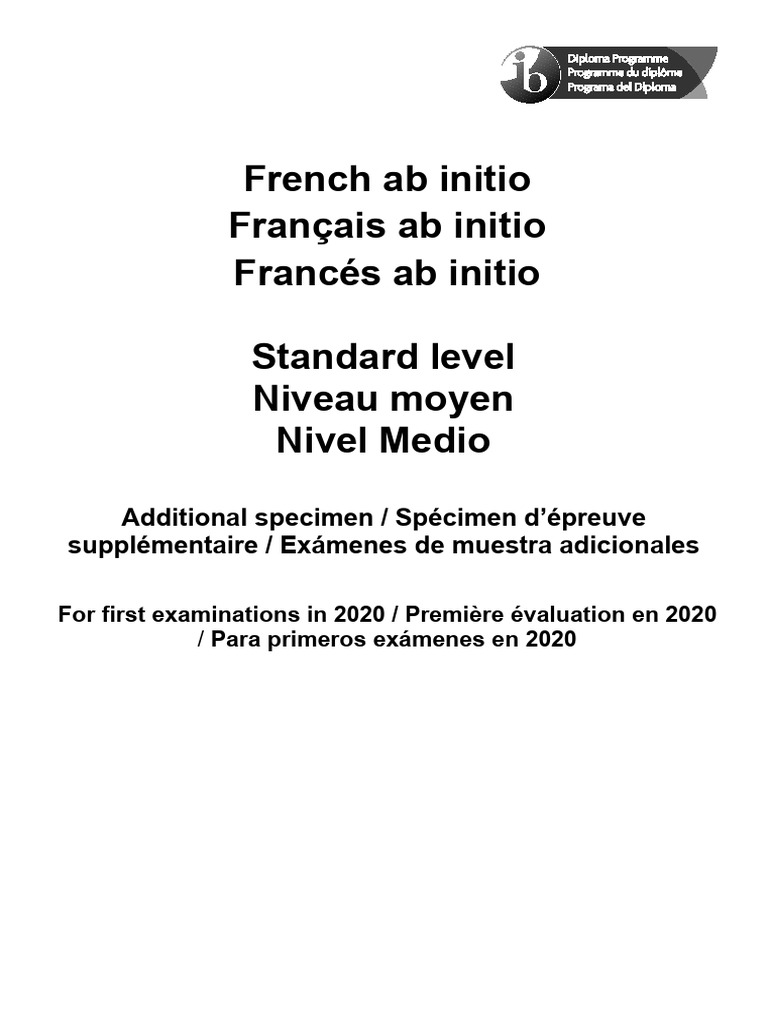 Additional Specimen Papers 2020 - French Ab Initio | PDF
