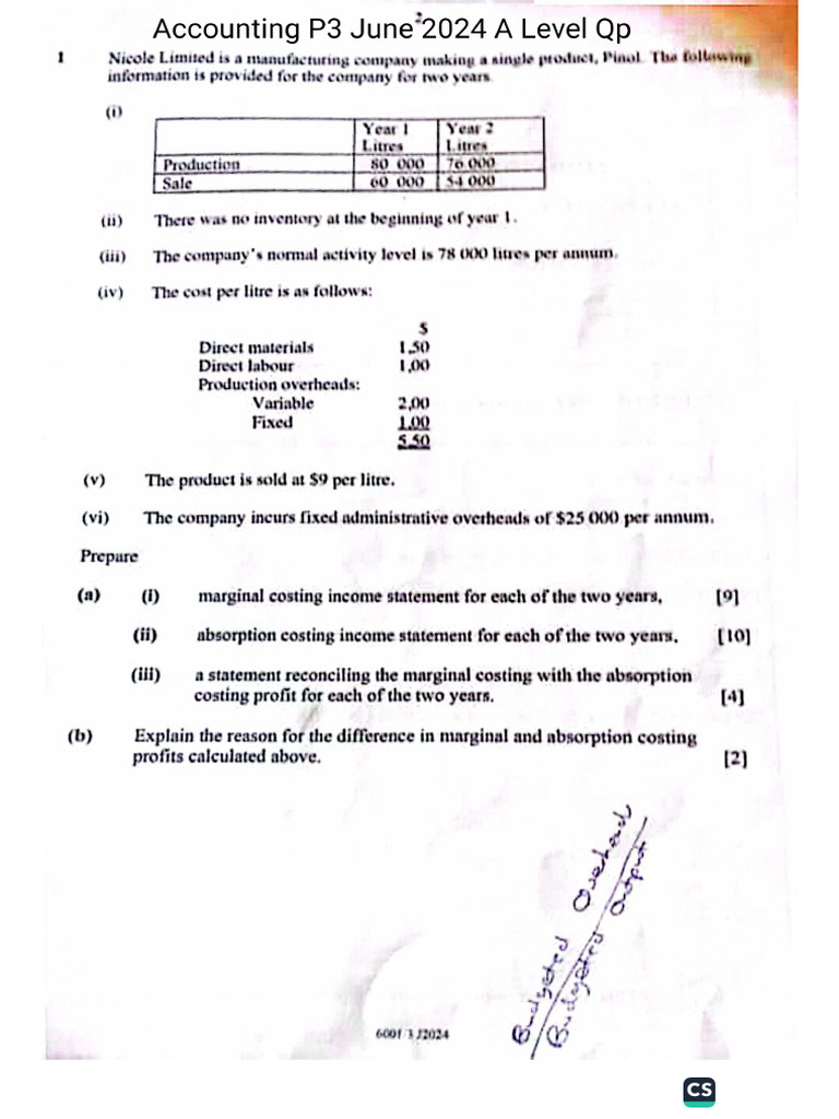 QP Acc p3 J 2024 A Level | PDF