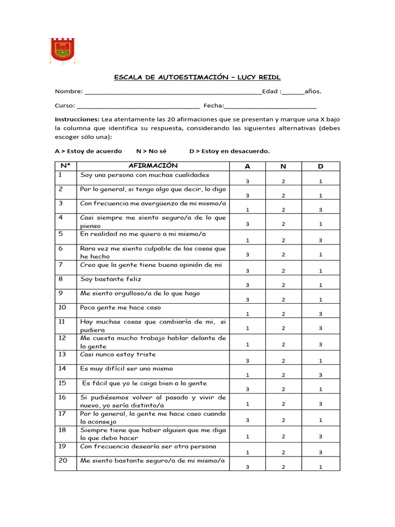 Test Autoestima Lucy Reidl | PDF