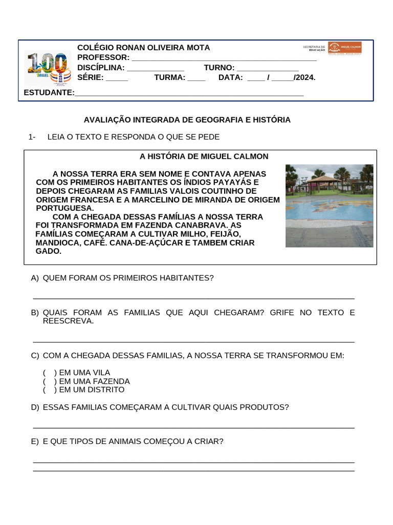 Prova de Geografia e História | PDF