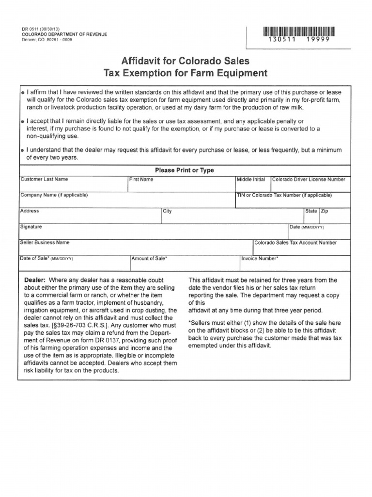 Tax Exemption For Colorado Farm Eq | PDF