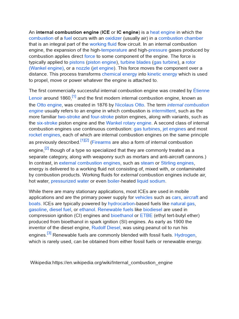 Internal Combustion Engine (ICE) Wikipedia | PDF