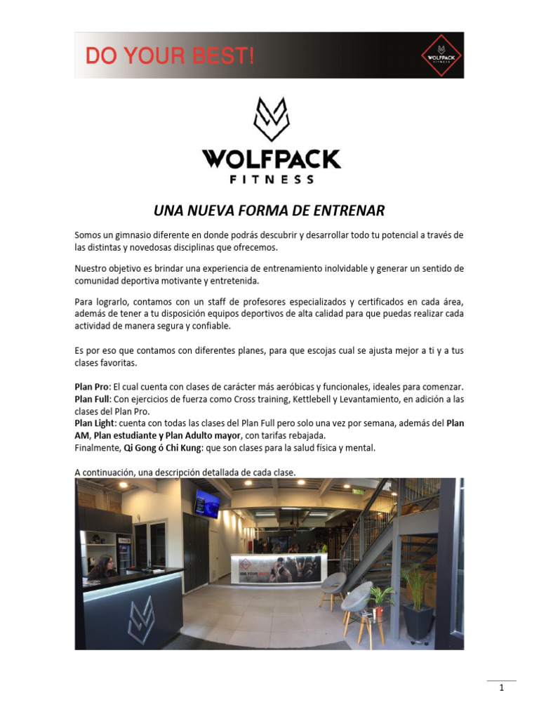 07 - Descripción Planes y Clases - Wolfpack Fitness | PDF