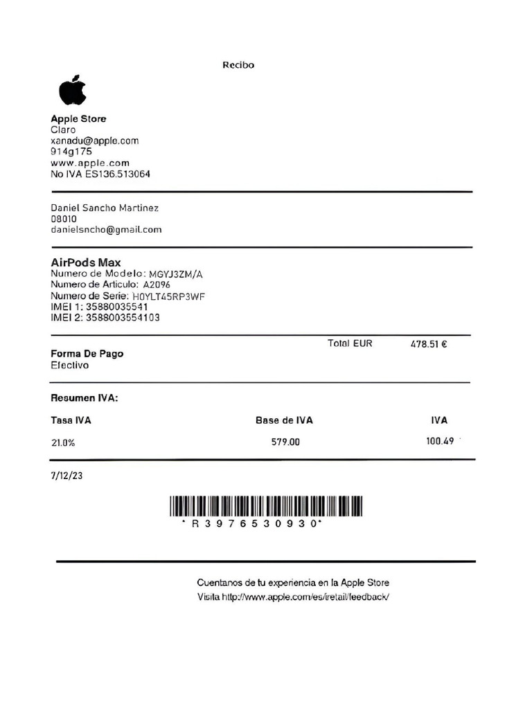 Apple Factura Airpods Max | PDF
