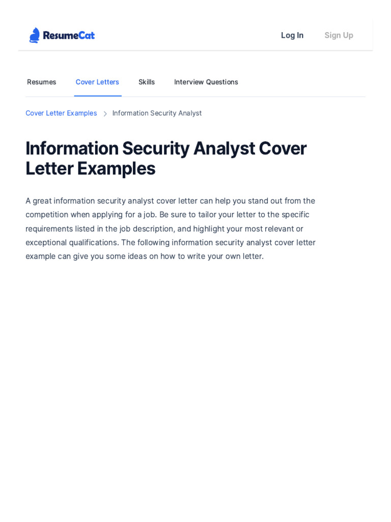 Information Security Analyst Cover Letter | PDF | Computer Security | Career & Growth