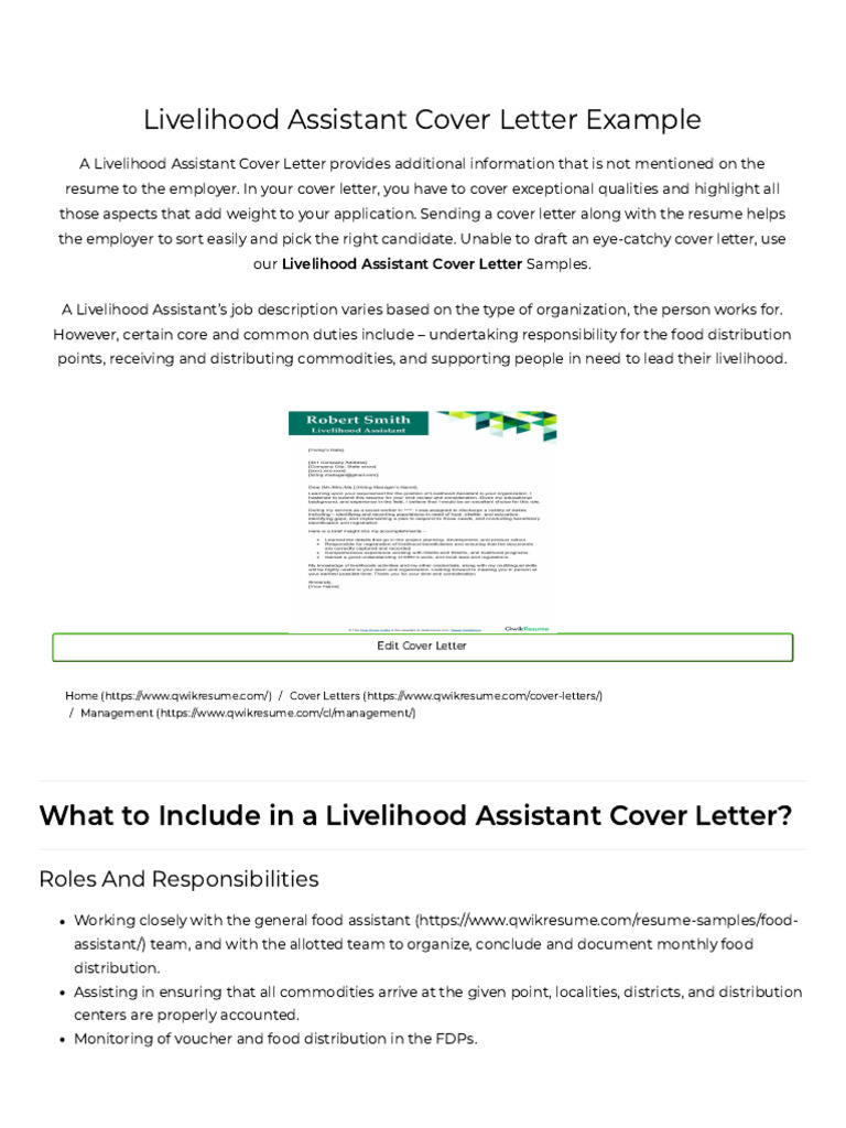 Livelihood Assistant Cover Letter | PDF