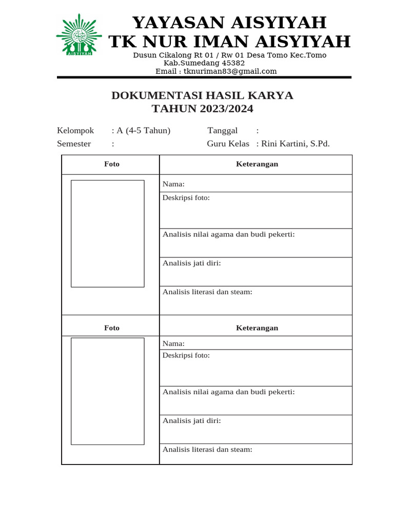 Catatan Hasil Karya Paud | PDF