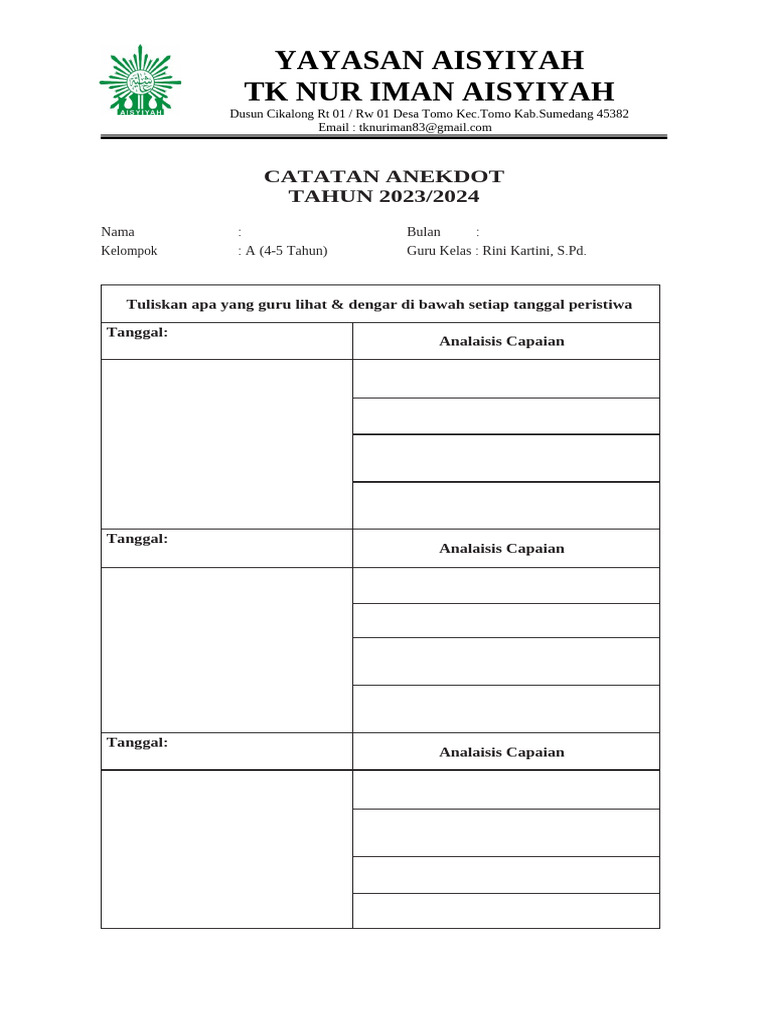 Catatan Anekdot Paud | PDF