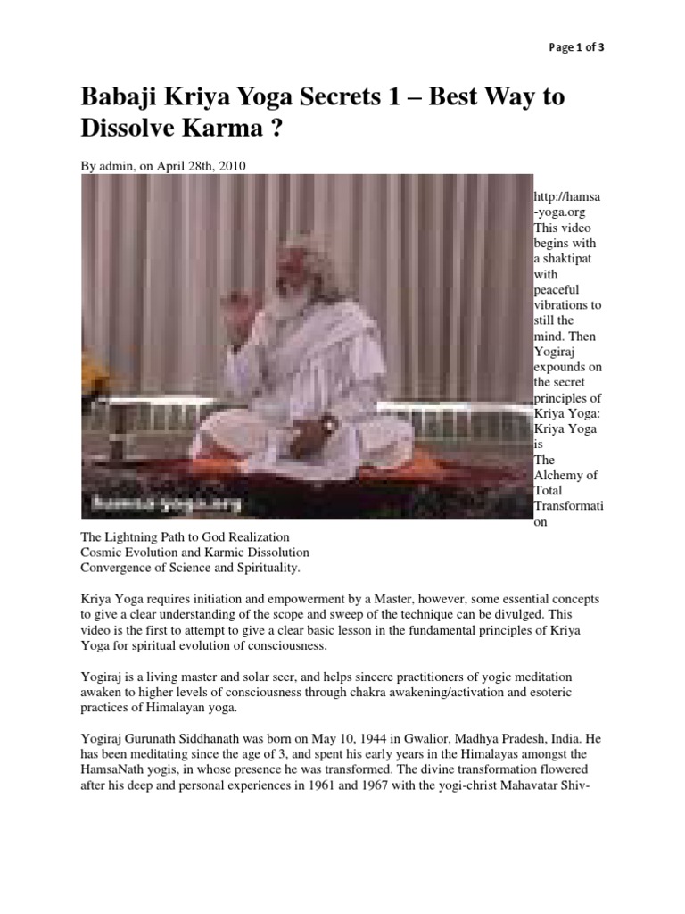 Babaji Kriya Yoga Secrets 1 - Best Way To Dissolve Karma | PDF | Yoga ...