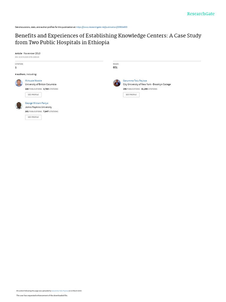 Knowledge Centers in Ethiopian Hospitals | PDF | Qualitative Research ...