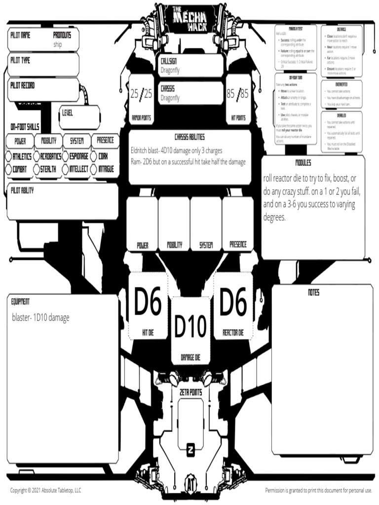Mecha Hack - Char Sheet | PDF
