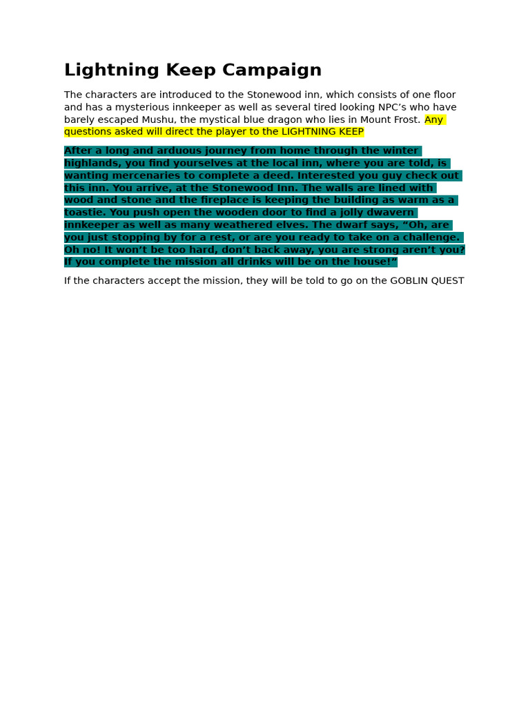 Lightning Keep Campaign | PDF