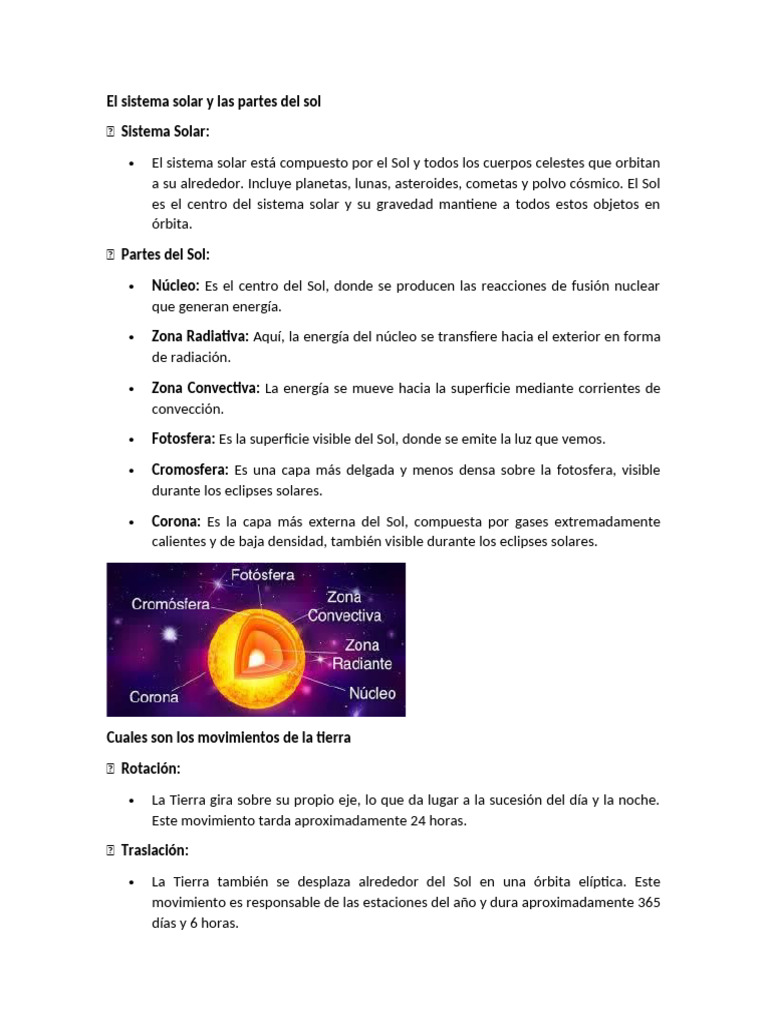 El Sistema Solar y Las Partes Del Sol | PDF | Dom | Ciencias sociales