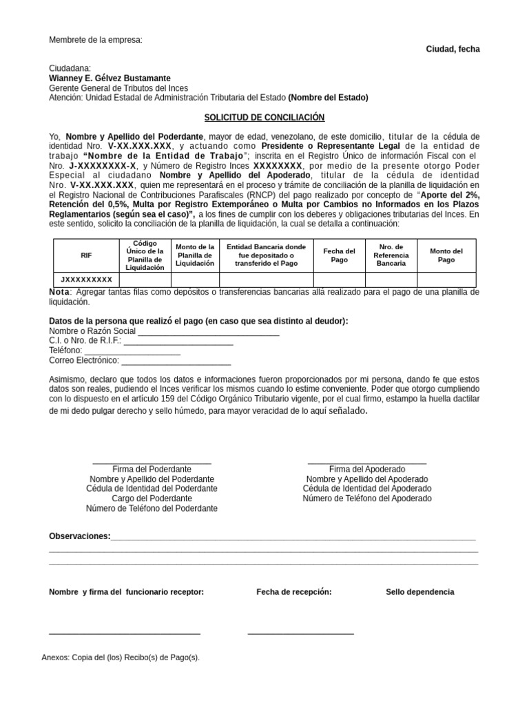 Solicitud - Conciliacion Inces | PDF