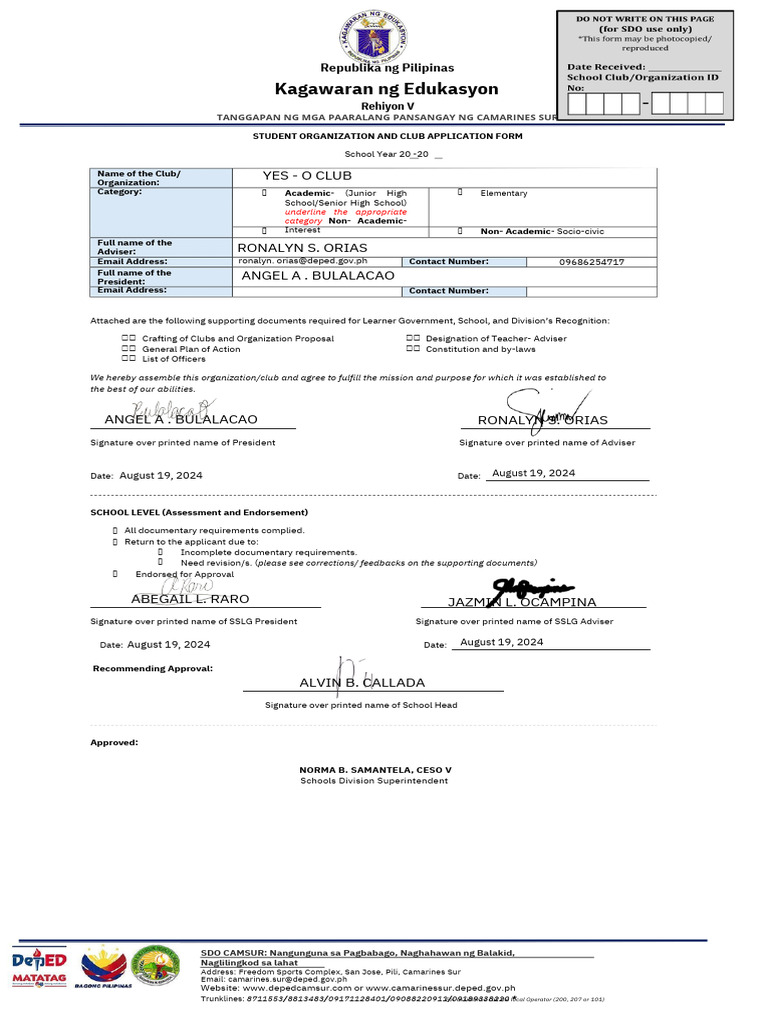 ANNEX H. STUDENT ORGANIZATION AND CLUB APPLICATION FORM With Elem PDF | PDF