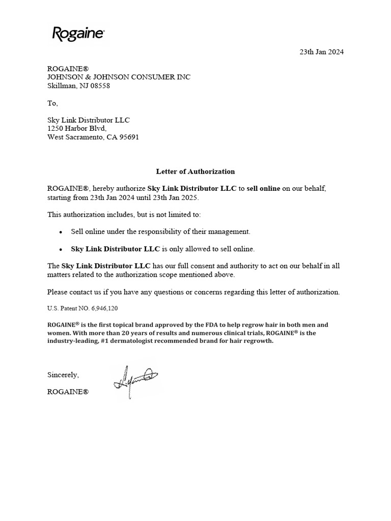 Rogaine Letter of Authorization | PDF Rogaine Letter of Authorization | PDF