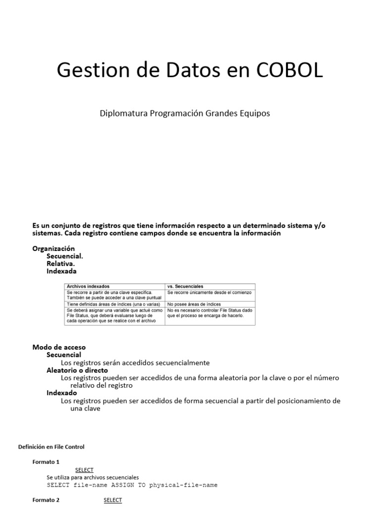 Gestion de Archivos en COBOL | PDF