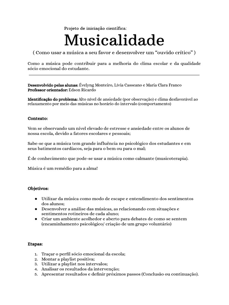Projeto de Iniciação Científica | PDF Projeto de Iniciação Científica | PDF