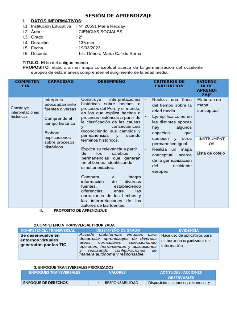 SESIÓN DE APRENDIZAJE Ccss 2° 10-04 | PDF