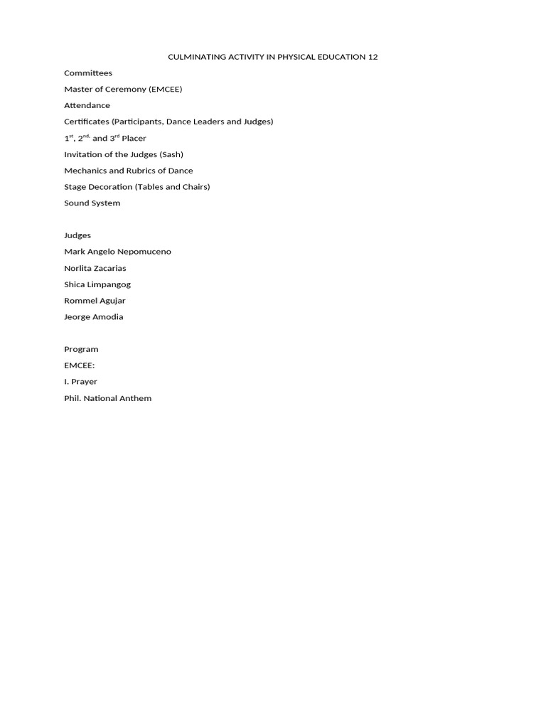 Culminating Activity in Physical Education 12 | PDF