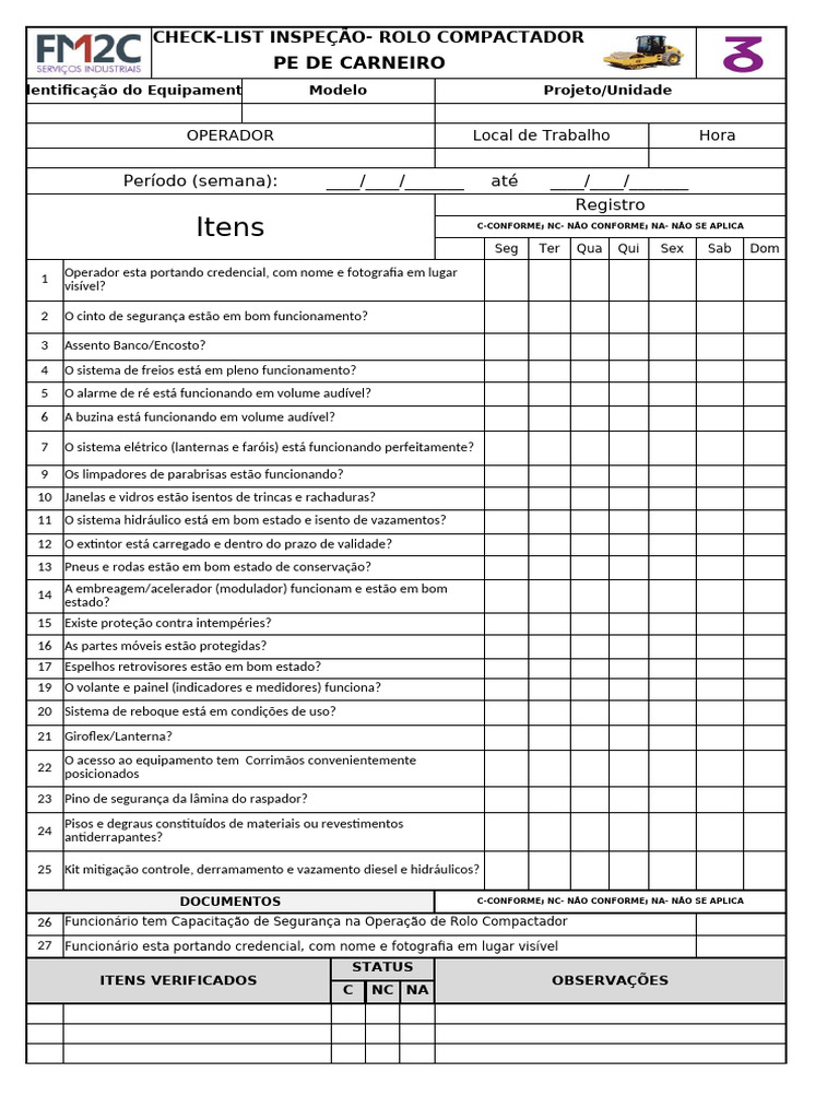 Check List Rolo Compactador I | PDF