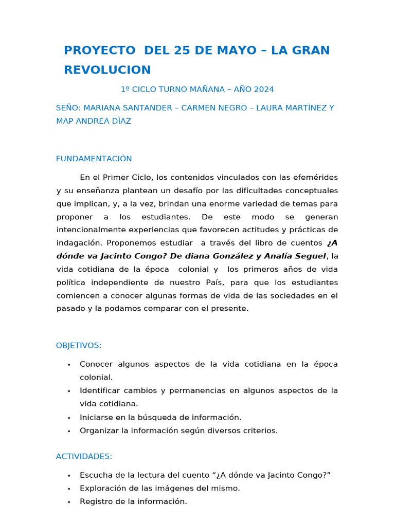 Proyecto de Lectura Del 25 de Mayo | PDF