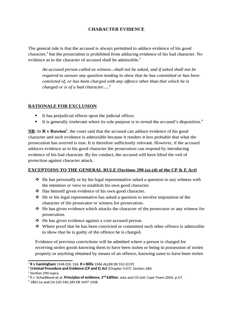 Character Evidence | PDF