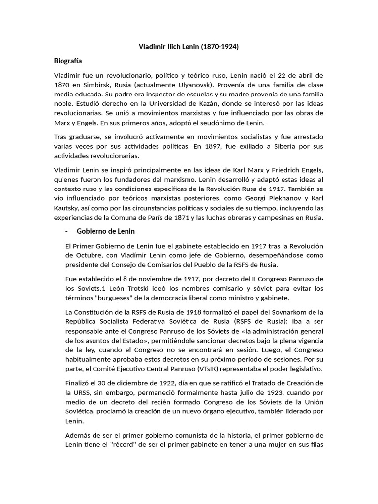 Vladimir Ilich Lenin | PDF