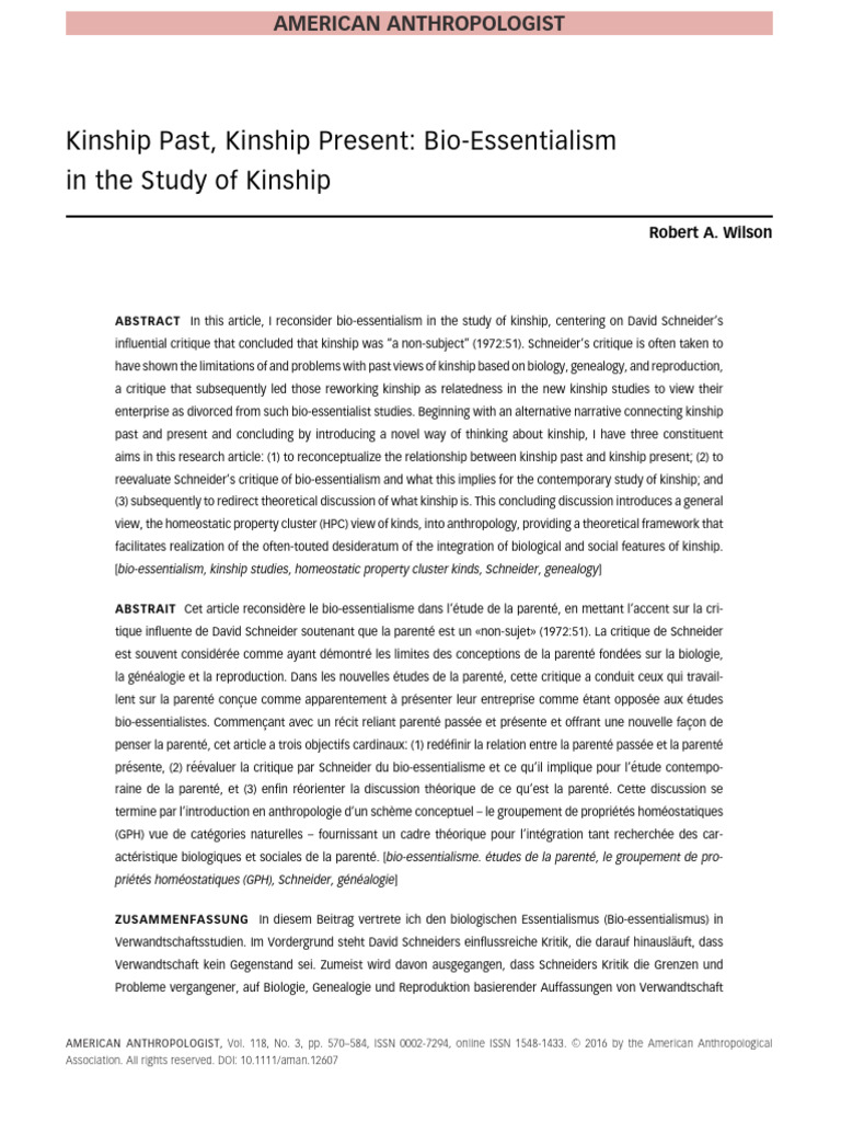 Wilson Kinship Past, Kinship Present Bio-Essentialism in The Study of ...