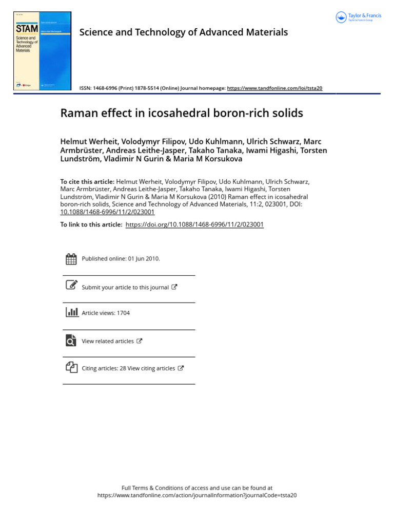 28a. Raman Effect in Bulk Boron 2010 | PDF