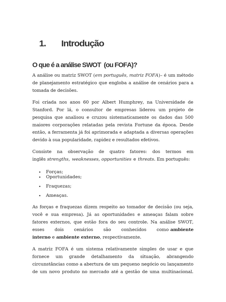Saiba Mais - Matriz de Swot | PDF