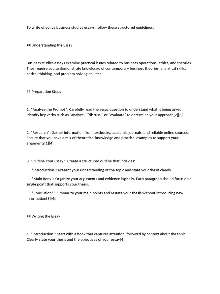 How To Write An Essay Business Studies | PDF | Essays | Career & Growth