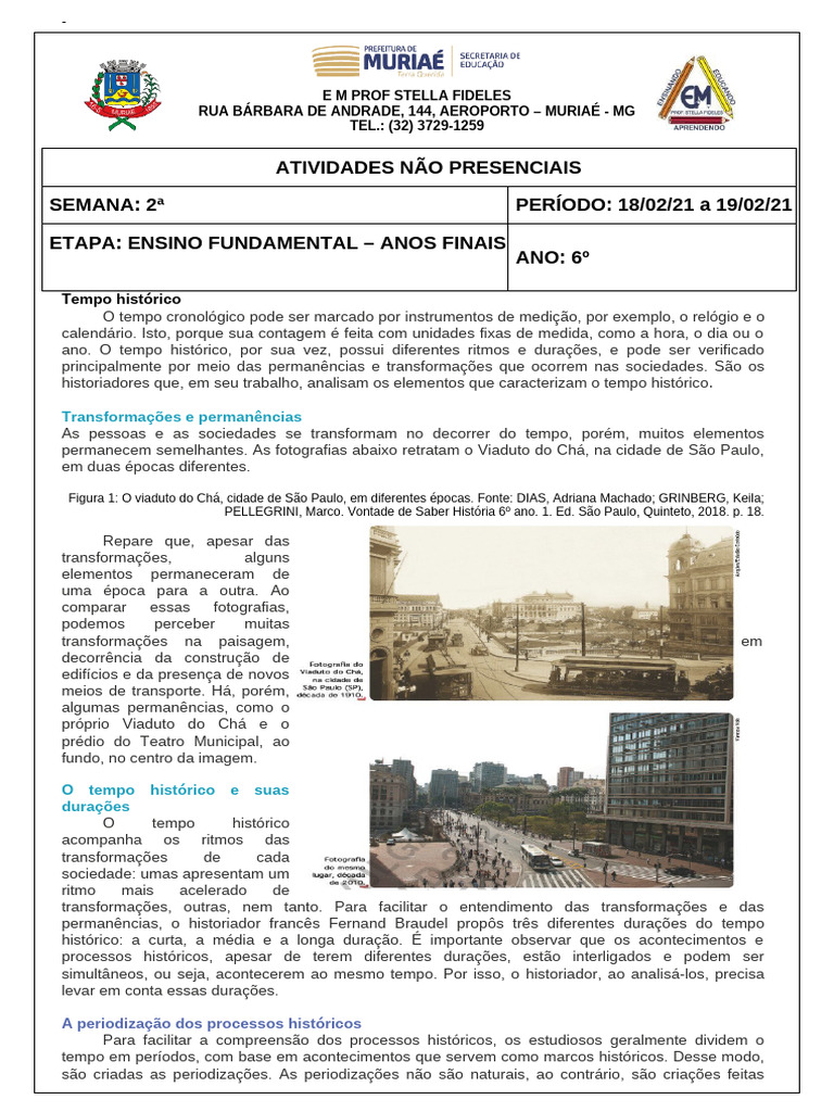 6º Ano História Atividade Semana 2 15 A 19 02 Pdf