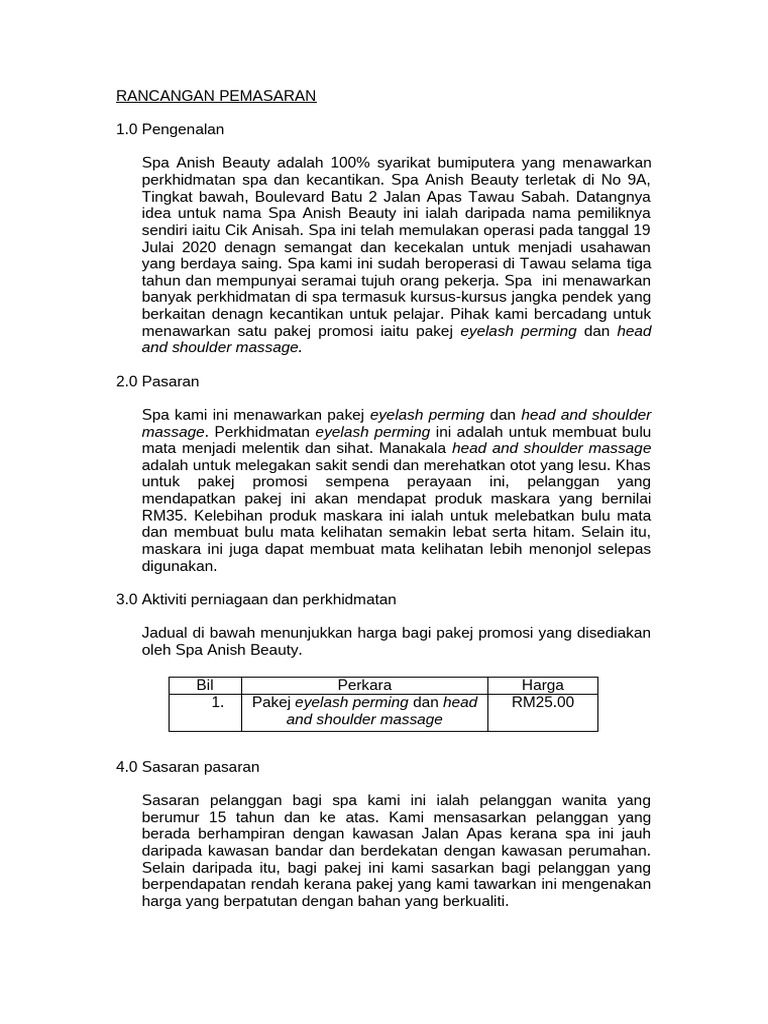 Rancangan Pemasaran The Real Onee | PDF