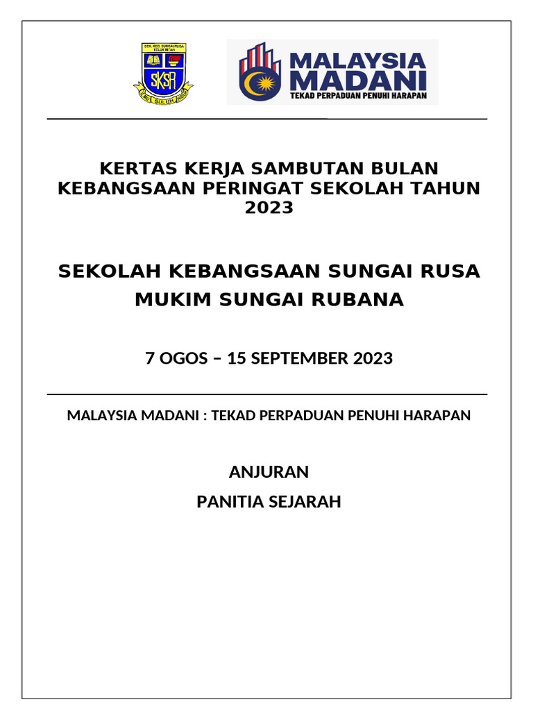 Kertas Kerja Bulan Kebangsaan SK SG Rusa | PDF