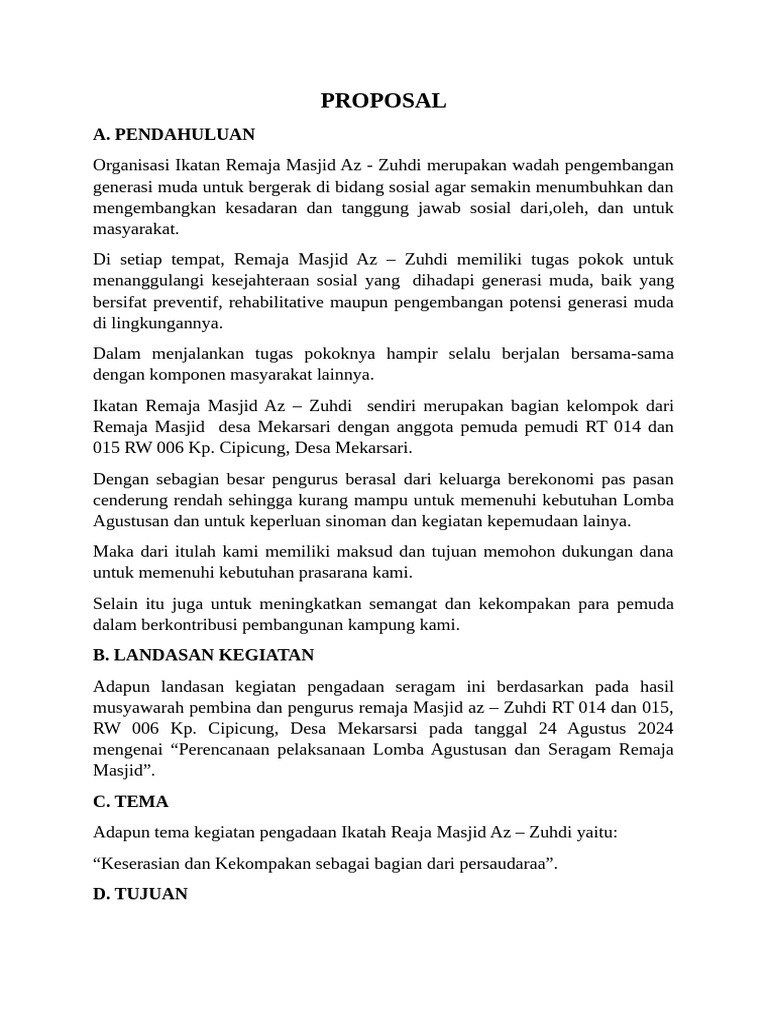 Proposal Pengajuan Dan Remaja Masjid | PDF
