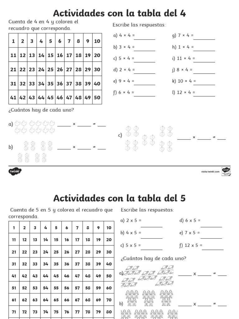 Actividades Con Tablas de Multiplicar Enviar | PDF