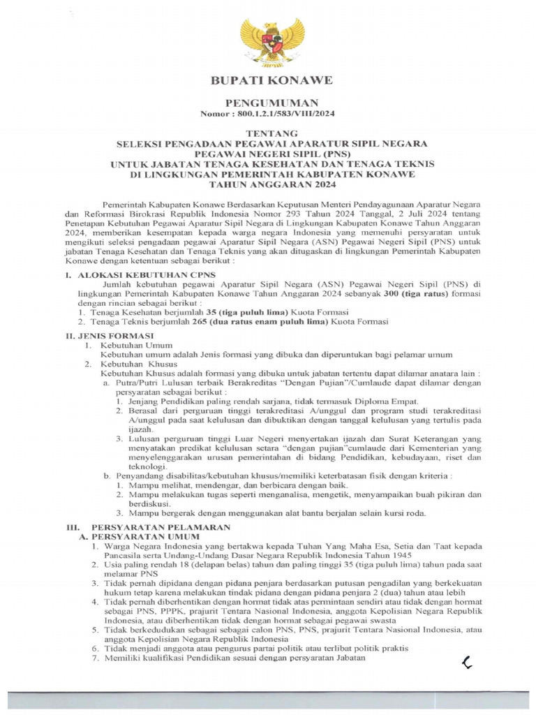 Scen Rincian Penetapan Kebutuhan Pegawai Negeri Sipil (PNS) Tahun 2024 | PDF