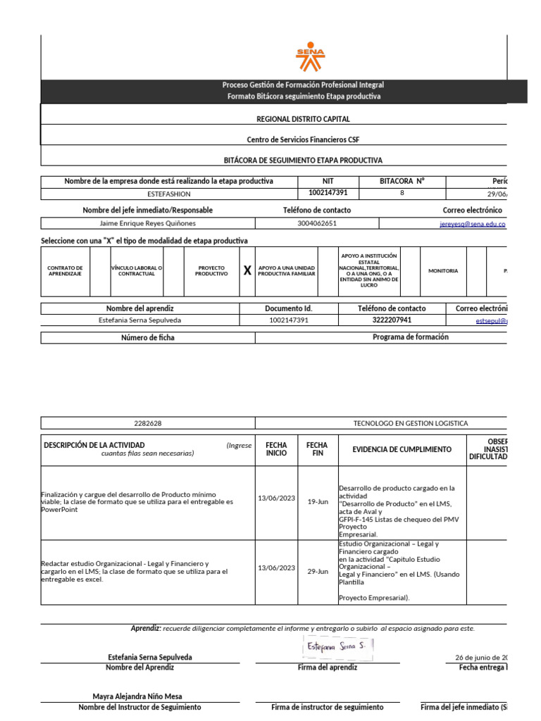 Bitácora 8 GFPI-F-147 - Formato... | PDF